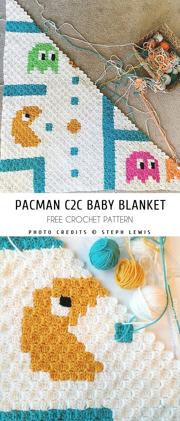 PacMan C2C Baby Blanket 40″ x 40″