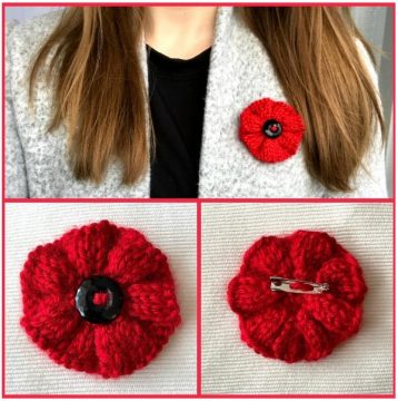 Ribbed Knit Poppy Brooch