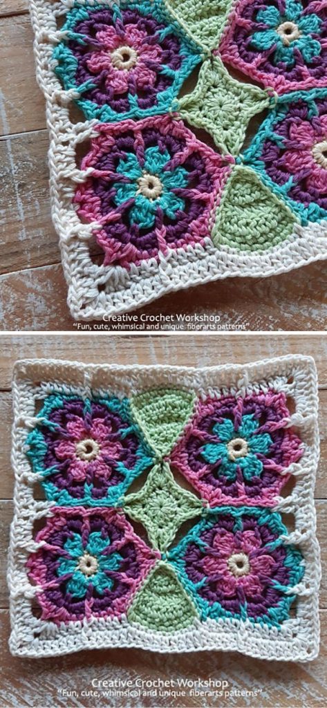 Gorgeous Colorful Crochet Square Floral Block - Pattern Center