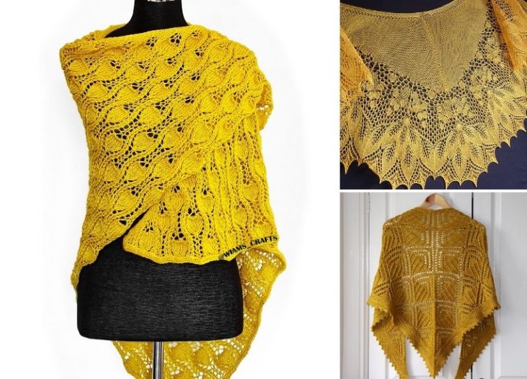 Beautiful Golden Knitted Shawls - Pattern Center