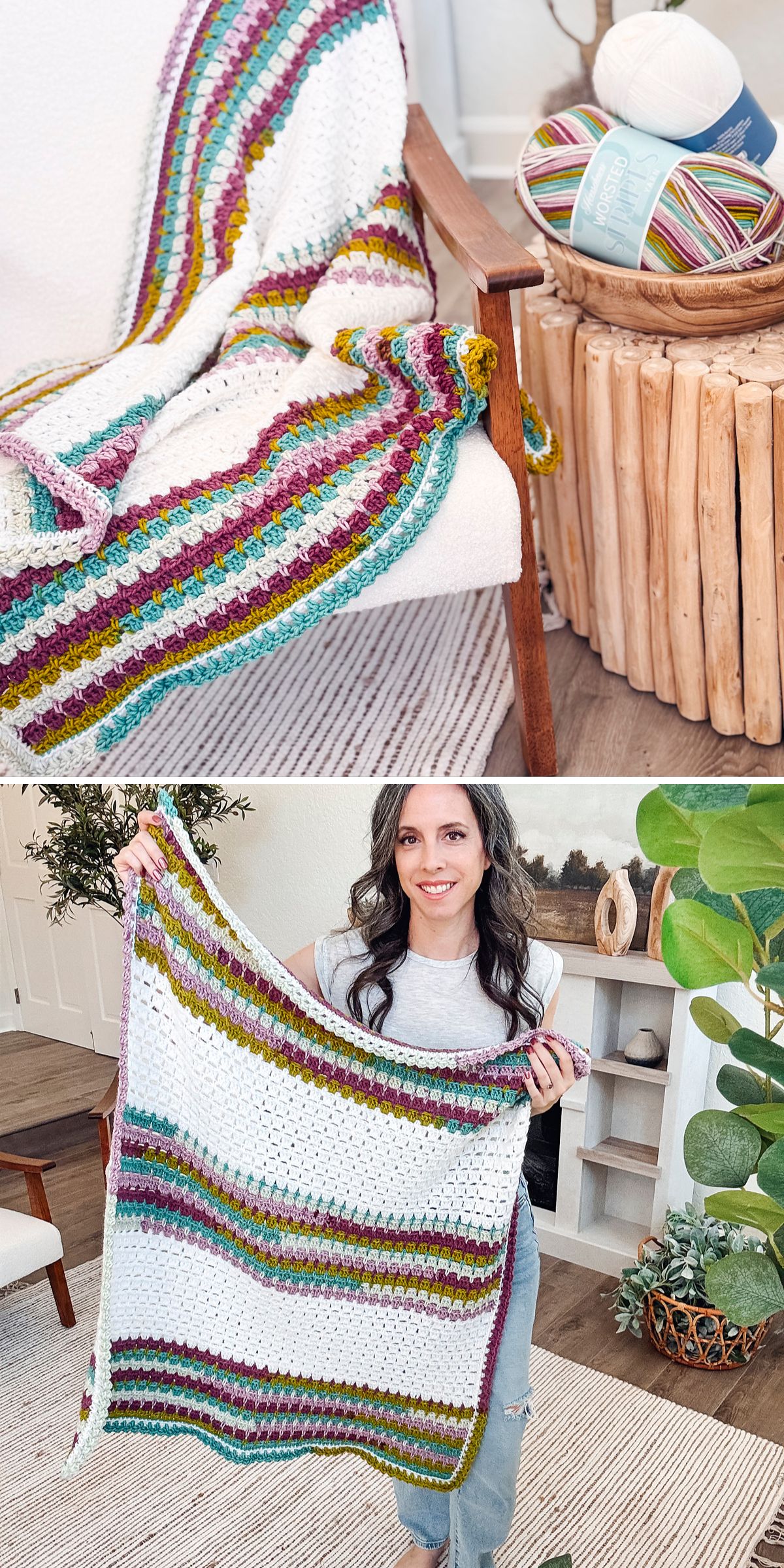 28 Free Crochet Striped Blanket Patterns with Modern Style